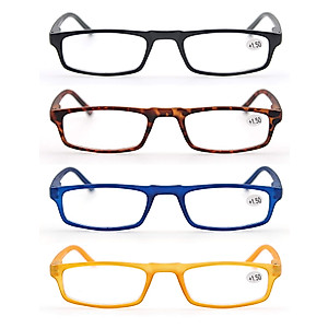 MODFANS Reading Glasses +2.5-4 Pairs Fashion Readers Narrow Frame Spring Hinge for Men Women