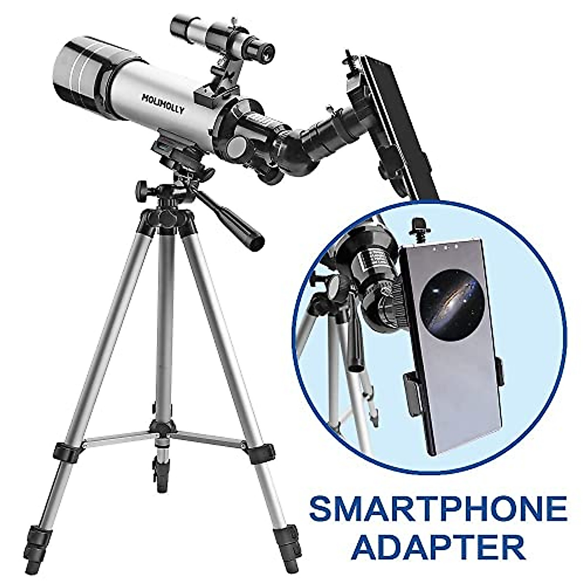 MOLIMOLLY Telescope for Kids Beginners Adults, 70mm Aperture 400mm AZ Mount Portable Astronomical Refractor Telescope,Adjustable Height Tripod Travel Telescope with Backpack,Smartphone Adapter
