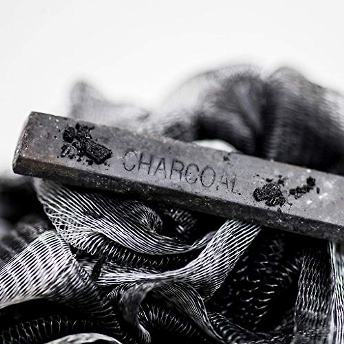 Toem Loofah Back Scrubber For Shower | Bamboo Charcoal Fiber Infused | Bath Sponge | Lufas For Men & Women | Includes 1 Long Handled Shower Sponge, 1 Bath & Shower Luffa Pouf & 1 Hook To Hang Stuff