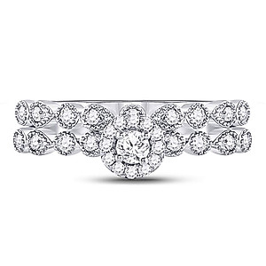 10kt White Gold Womens Round Diamond Stackable Bridal Wedding Engagement Ring Band Set 1/3 Cttw