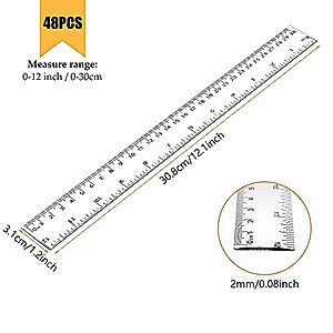 [48 Pack] Transparent Ruler 12 Inches - Clear Plastic Flexible Rulers - Ruler with Inches, Centimeters and Millimeter for Kids and Teachers - Metric Rulers Bulk, Used for Classroom & School Supplies