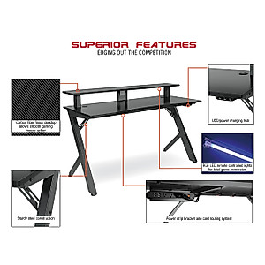 OSP Home Furnishings Area51 Battlestation Gaming Desk with Bluetooth RGB LED Lights, Red