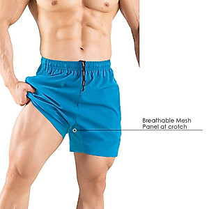 Gaglg Men's 5" Running Shorts 2 Pack Quick Dry Athletic Workout Gym Shorts with Zipper Pockets Light Blue/White,Large