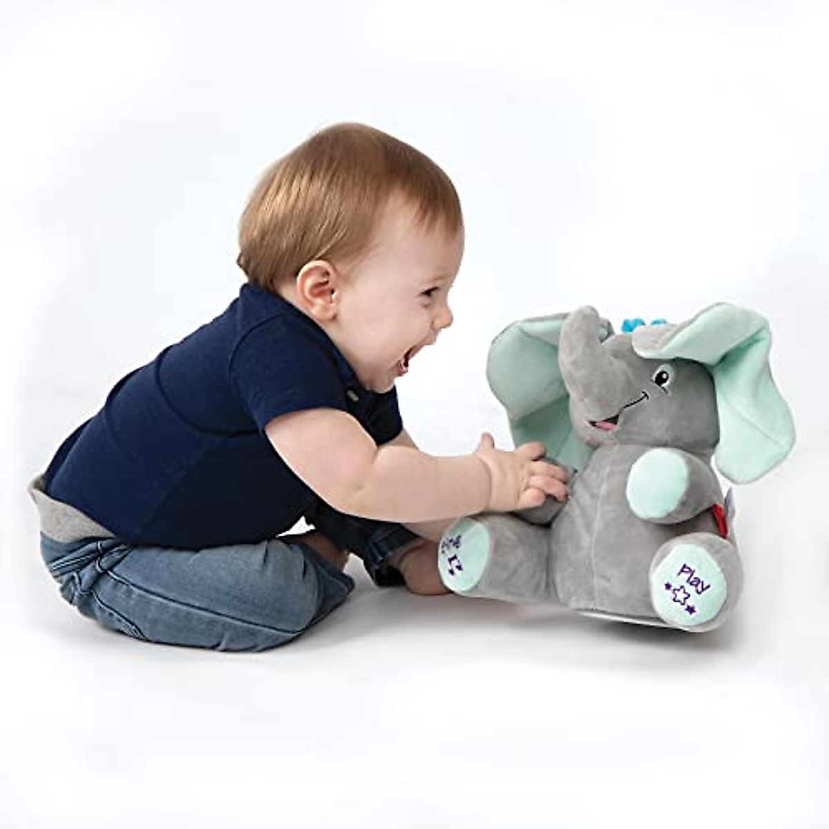 Nuby Peek a Boo Friends Animated Plush Toy with Music and Interactive Play, Baby Elephant