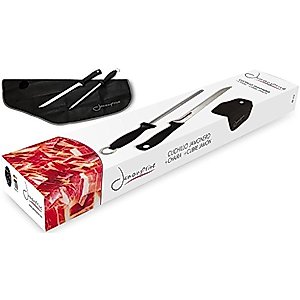 Ham Carving Knife with Honing Steel and Ham Cover - Professional Set for Slicing Serrano, Ibérico Ham & Italian Prosciutto