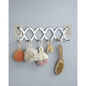 Jicen Over The Door Hooks, Extendable to 23" Wide Towel Holder for Bathroom, Made of Thickened Stainless Steel Door Mount Towel Rack, Towel Rack with Up to 6 Hooks, Easy to Install Towel Hooks.