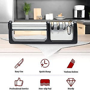 Dongng Knife Sharpeners - 4 Stage Kitchen Knife Scissor Sharpener to Repair, Restore, Sharp, Polish Blades, 4-in-1 Professional Manual Chef Steel Knife Scissor Sharpening Tool Non-slip and Portable