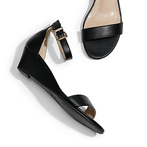 DREAM PAIRS Women's Ankle Strap Low Wedge Sandals Party Bridal Wedding Dress Shoes,Size 8.5,Black/Pu,INGRID