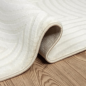 Abani Neutral Cream Area Rug 8' x 10' for Living Room, Bedroom - Half-Moon Design - Durable & Easy to Clean