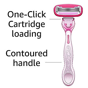 Amazon Basics 5 Blade FITS Razor for Women, Fits Amazon Basics and Venus Handles, Includes 1 FITS System Handle, 2 Cartridges & 1 Shower Hanger, Pink