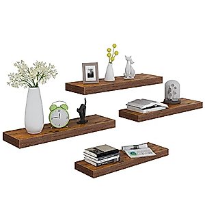 Hzuaneri 15" Floating Shelves - Set of 4 Bathroom Shelf, Retro Wall Shelf, Wall Mounted Hanging Shelf with Invisible Brackets, for Living Room Decor, Bathroom, Bedroom, Kitchen, Rustic Brown