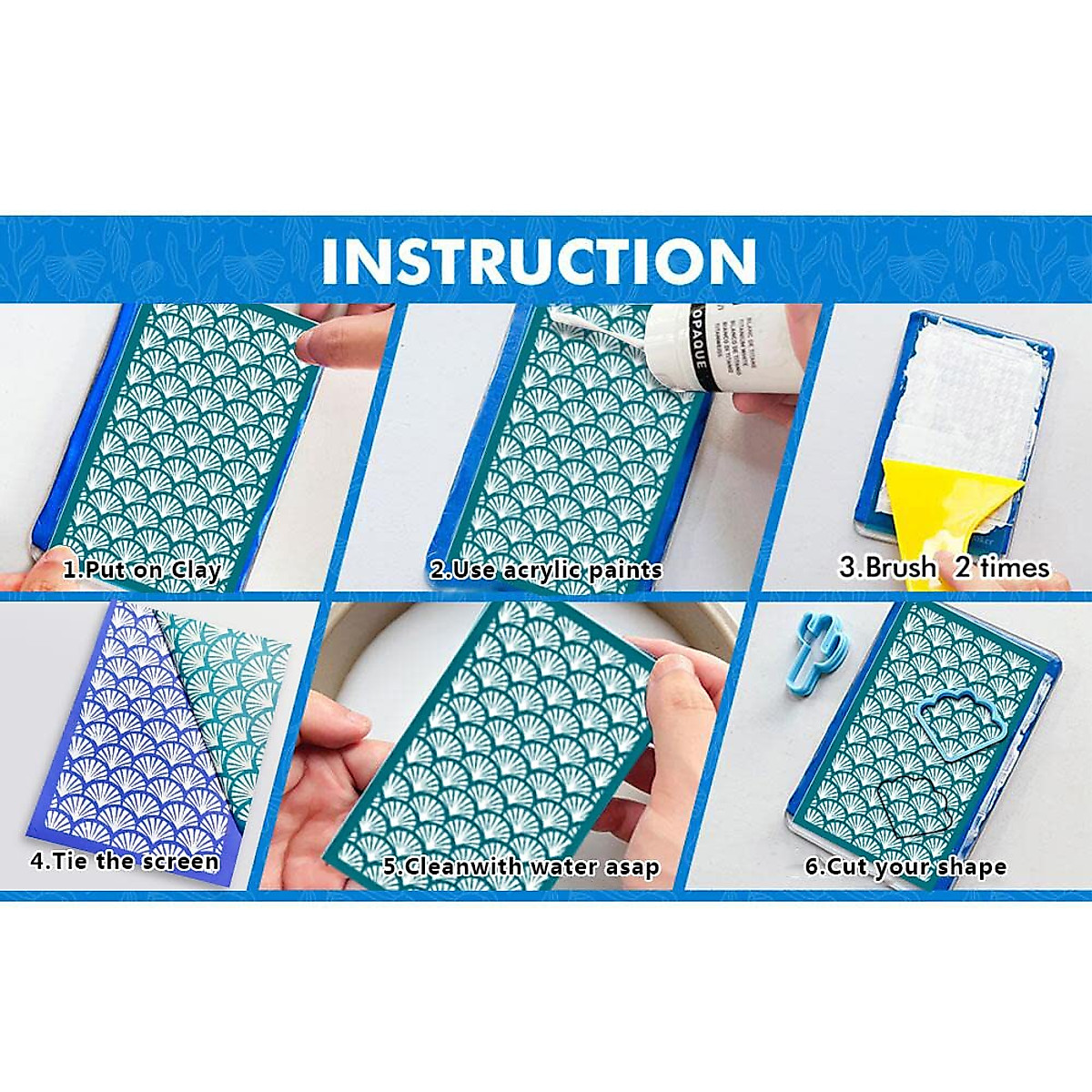 Silk Screen Stencils for Polymer Clay, Reusable Silk Screen Stencils for Printing on Jewelry Clay Earrings Decoration, Geometric Patterns Polymer Clay Silk Screen Stencils for Cup Plate DIY Decor