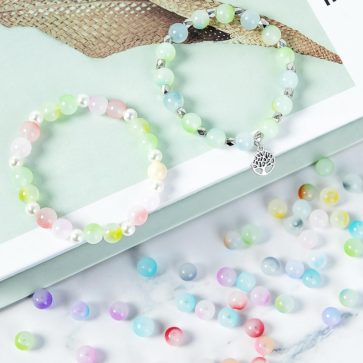 Acerich 700Pcs Glass Beads for Jewelry Making, 24 Color 8mm Glass Crystal Beads Friendship Bracelets Making Kit for DIY Earrings Necklaces Rings