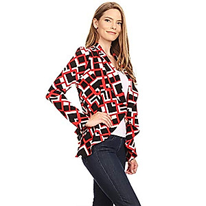 Pattern Print Casual Office Long Sleeve Open Front Blazer Jacket/Made in USA Zigzag Red White S