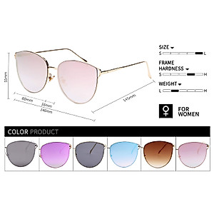 U.I STATION Oversized Mirrored Sunglasses for Women, Cat Eye Sunglasses, Rimless Sunglasses with Sunglasses Case (pink), Large