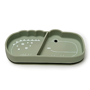 Loulou Lollipop Toddler Silicone Suction Snack Plate, Learning Fork and Spoon Set (Alligator)