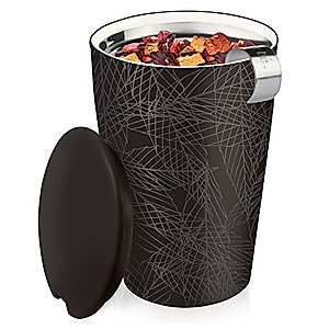 Tea Forte Kati Cup Noir, Ceramic Tea Infuser Cup with Infuser Basket and Lid for Steeping Loose Leaf Tea
