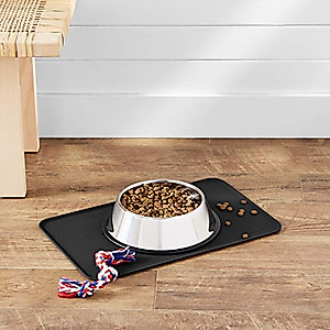 Amazon Basics Waterproof Anti-Slip Silicone Pet Food and Water Bowl Mat, Solid, 18.5 x 11.5 Inches, Black