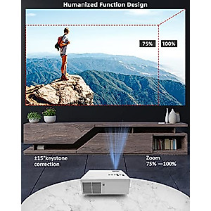 Projector,Native 1080P HD Projector,200" Display & 25% Zoom, Video Projector Compatible with TV Stick/PC/USB/Smartphone,Mini Portable Projector for Home Cinema& Outdoor Movie