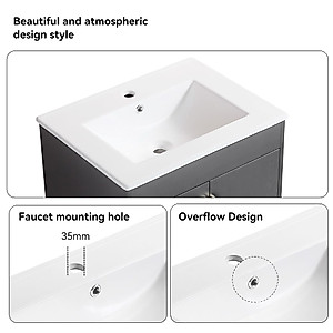 NOTOP 30" Bathroom Vanity with White Ceramic Sink Comb, Modern Freestanding Solid Wood Cabinet Set,Included Two Soft Close Doors with Black Zinc Alloy Handles & A Lower Open Shelf, 30IN