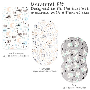 Baby Bassinet Sheet,Stretchy Bassinet Sheets 3 Pack Bassinet Crib Sheets Set Fitted for Baby Boy and Girl Comfort Fitted for Oval Rectangle Hourglass Bassinet Pad