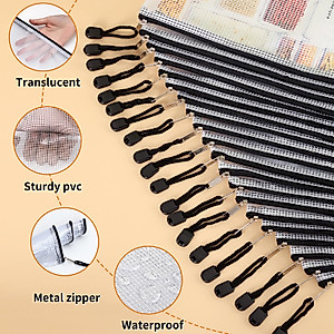 EOOUT 24pcs Mesh Zipper Pouches, A3 Size Waterproof Black Zipper Bags, Water-Resistant Plastic Document Pouch for School Office Supplies, Puzzles & Games Organizing Storage