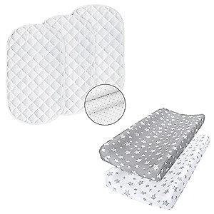 Changing Pad Cover for Boys Girls 2 Pack, Lovely Print Soft Unisex Diaper Change Table Sheets and Changing Pad Liner Bassinet Liner Waterproof, Warm On Baby's Back Bamboo Terry Thick Cushion 3 Count