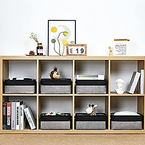 HNZIGE Storage Baskets for Storage Fabric Small Organizer Bins for Shelves,Collapsible Linen Baskets with Cloth Handles for Organizing Closet Nursery Home Shelves,Toy(Black&Gray,11.8" x 7.8" x 5.1")