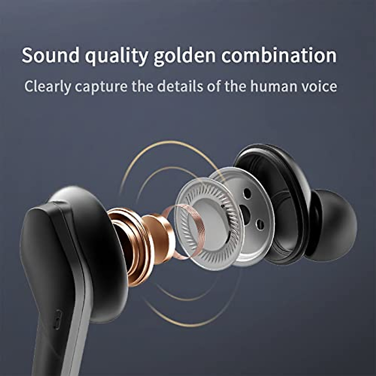 Hksany Wireless Earbuds Bluetooth 5.0 Headphones with USB C Fast Charge Noise Canceling Mics 44H Playtime Touch Control Water Resistance Hi-Fi Stereo Earphones for iOS/Android/Business/Exercise/Work