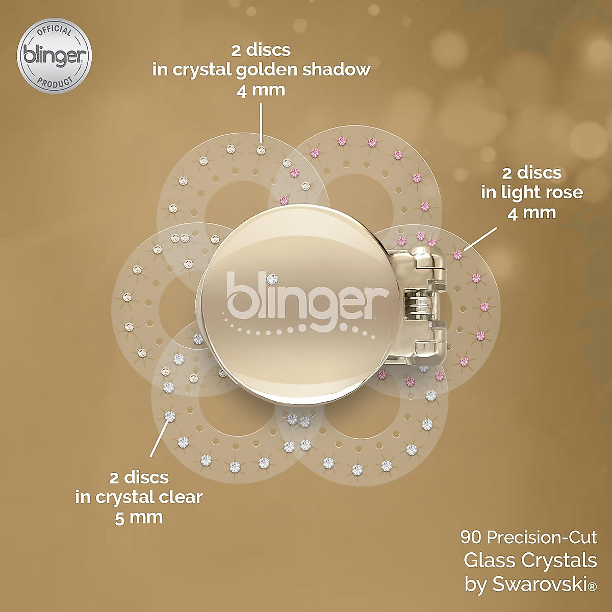 blinger Shimmer Starter Kit with Gold-Plated blinger® Styling Tool + 90 Precision-Cut Glass Crystals