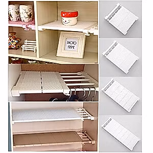 Adjustable Closet Organizer Storage Shelf Wall Mounted Kitchen Rack Space Saving Wardrobe Decorative Shelves Cabinet Holders (White, Length: 11.81 - 15.74 inch (30-40cm), Width: 9.44inch (24cm))