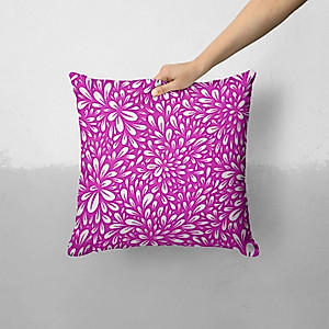 iiRov Hot Pink & White Floral Sprout - Custom Decorative Home Decor Indoor or Outdoor Throw Pillow Cover for Sofa, Bed or Couch Cushion (Pillow CASE Cover ONLY)