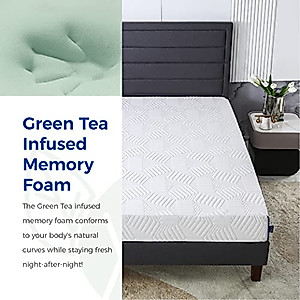 MLILY EGO Blue 8 Inch Twin Memory Foam Mattress, Bed in a Box, Green Tea and Cooling Gel Infused, CertiPUR-US Certified, Made in USA, Medium-Firm, 38”x75”x8”, White