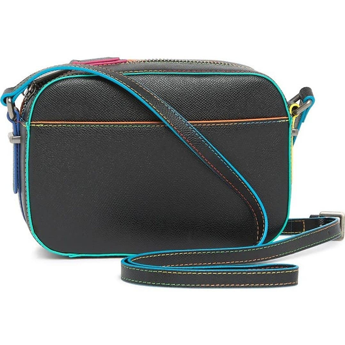 Kurt Geiger Women’s Richmond Leather Rainbow Stitch Camera Bag Crossbody, Black
