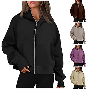 Women's Hoodies Zip Up Women's Fashion Hoodies & Sweatshirts Casual Long Sleeve y2k Clothes Full Zip Up Cropped Hoodie Jacket With Pockets Black S