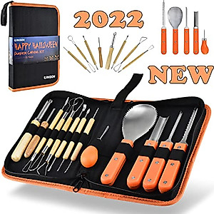 ERKOON 13 Pieces Halloween Pumpkin Carving Kit Professional Stainless Steel Carving Tools Set with Carrying Case Pumpkin Cutting Sculpting Tool for Halloween Decoration Jack-O-Lanterns