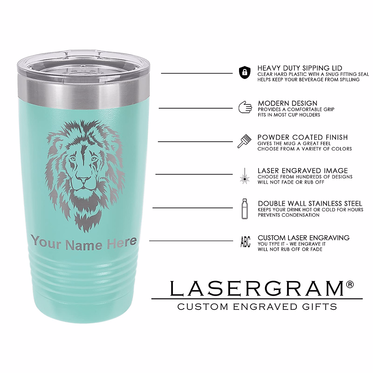 LaserGram 20oz Vacuum Insulated Tumbler Mug, Cancer Awareness Ribbon, Personalized Engraving Included (Teal)