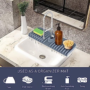 Kitchen Sink Splash Guard 17.56“ Longer, Splash Guard for Sink, Kitchen Faucet Splash Guard, Fully Wrapped, Silicone Faucet Handle Drip Catcher Tray, Sink Protectors Faucet Mat for Kitchen Bathroom