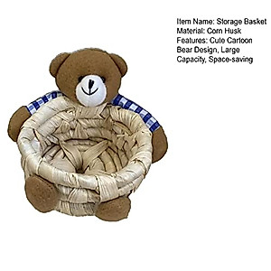 Sundries Storage Basket Decorative Lovely Desktop Sundries Woven Bear Storage Basket for Living Room L