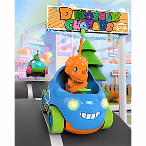 Kizeefun Dinosaur Remote Control Cars for Toddlers 2 Pack, 2-5 Kids Toys Dino Electric RC Trucks for 2 3 4 5 Year Old Age Boys Girls Birthday Christmas Ideas