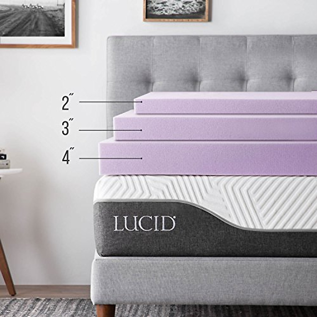 LUCID 3 Inch Lavender Infused Memory Foam Mattress Topper - Ventilated Design - Full Size (3-Inch)