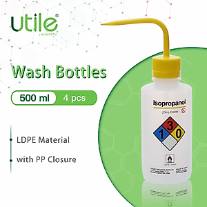 Utile Isopropanol Self-Venting Safety Wash Bottles, 4pcs of Vol.500ml, Narrow Mouth Squeeze Bottle, LDPE Material with PP Material Closure, 5511.0471.4