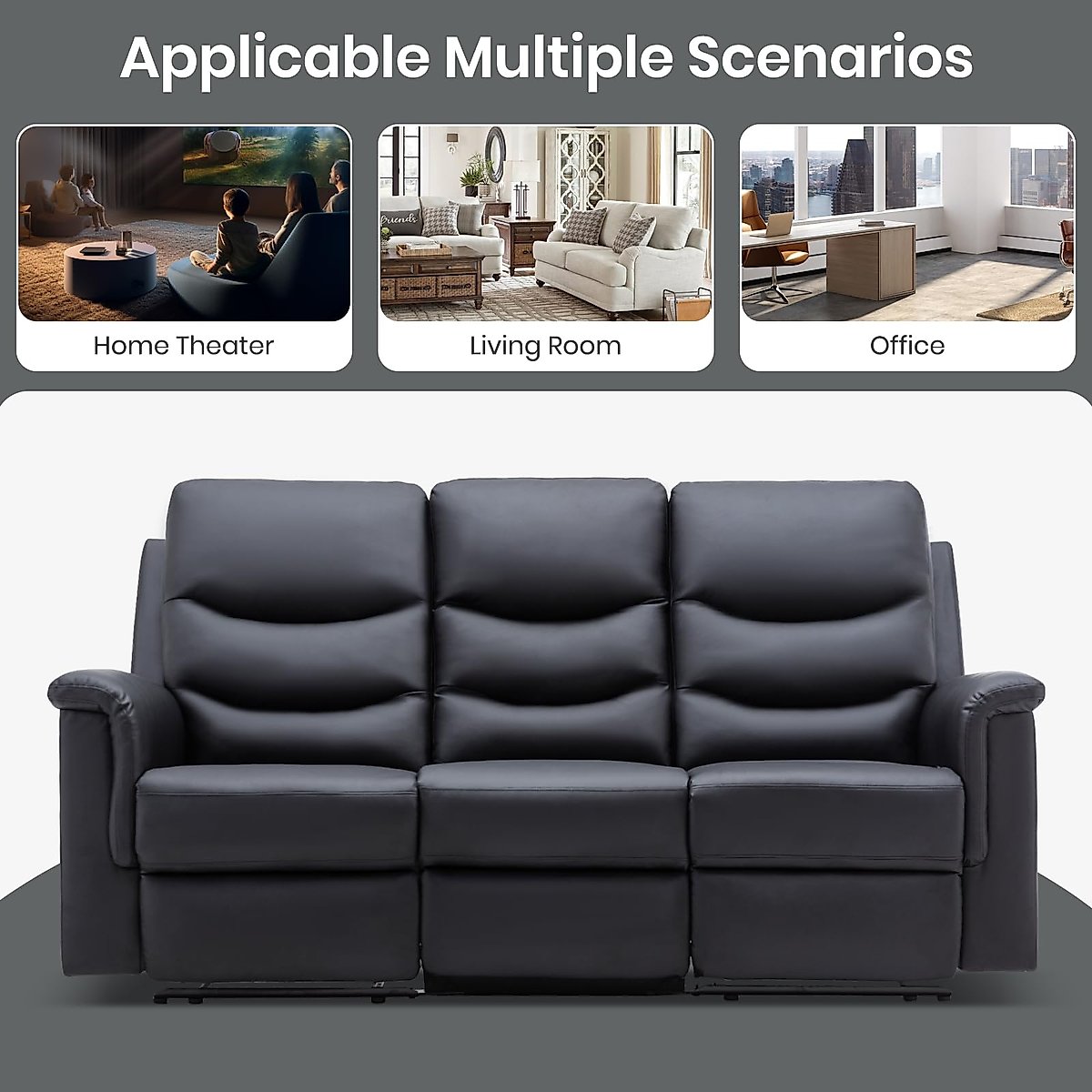 Consofa Reclining Sofa, Recliner Sofa 3 Seater with Flipped Middle Backrest,Cup Holder, Wall Hugger Sofa Recliners, Manual Reclining Couch for Living Room, RV Home Theater Seating