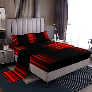 Abstract Ombre Decor Bed Sheets Kids Teens Red and Black Sheet Set Fashion Sheets Girls Boys Room Decor Twin Size,1 Flat Sheet +1 Fitted Sheet+1 Pillowcase, 3Pcs Bedding