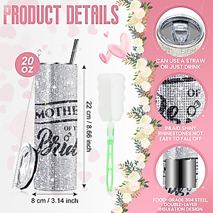 Jinei Wedding Gift Bride Tumbler 20 oz Bling Bridal Insulated Tumbler with Straw and Lid Brush Diamond Rhinestone Water Bottle for Wedding(Mother of the Bride)