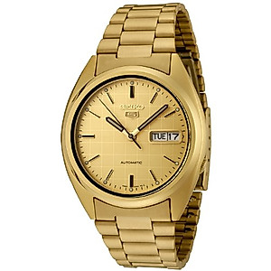 SEIKO Men's SNXL72 5 Automatic Gold Dial Gold-Tone Stainless Steel Watch