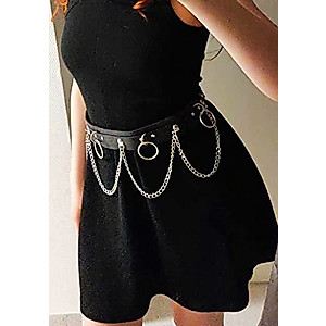 Punk Waist Chain Leather Waist Belt Body Chains, Body Jewelry Accessories for Women and Girls (Black)