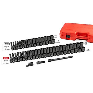 TEKTON 1/2 Inch Drive 6-Point Impact Socket Set, 87-Piece (5/16-1-1/4 in., 8-32 mm) | SID92407