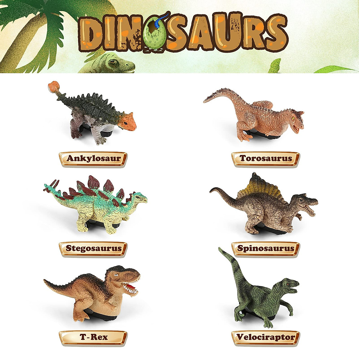 LIHAO 6 Pack Easter Eggs Dinosaur Toys Pull Back Cars for Easter Egg Hunt, Easter Basket Stuffers Fillers Kids Party Favors