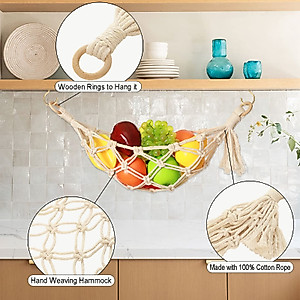 Macrame Fruit Hammock for Under Cabinet, Handwoven Banana Hammock Fruit Holder, Produce Fruit and Veggie Storage Hammock, Clever Space Saving And Boho Kitchen Decor for Home/Boat/Camper/RV